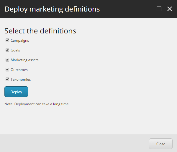 Deploy marketing definitions | Sitecore Documentation