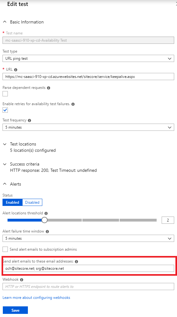 トラブルシューティング: Azure Monitoring and Alerts Basic | Sitecore Documentation