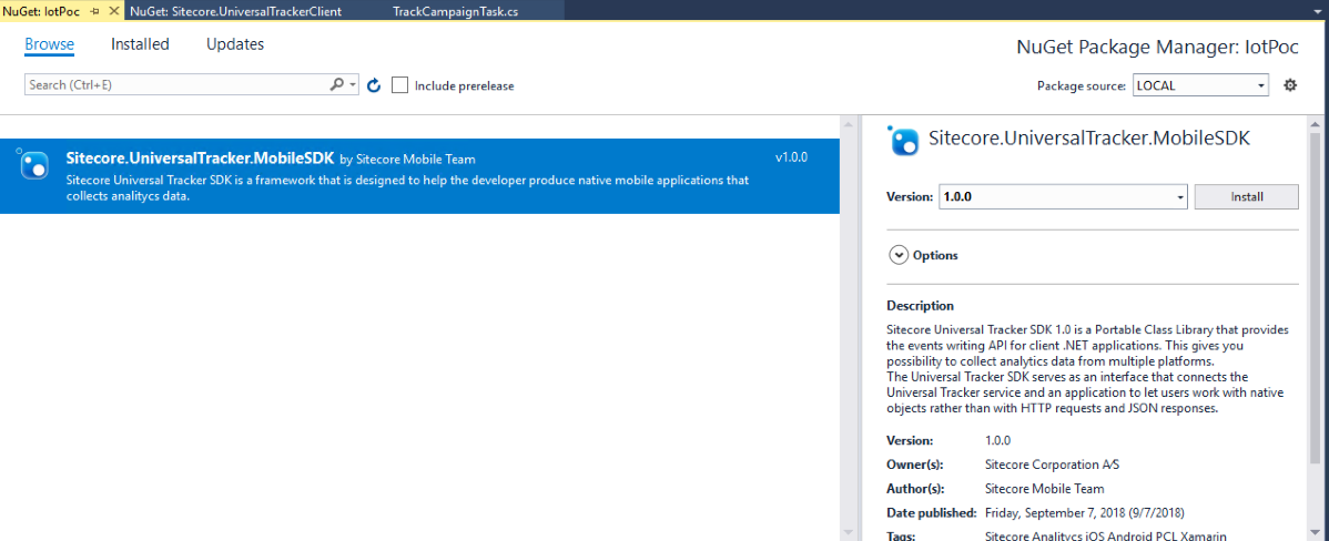 NuGet および MS Visual Studio 使用して Universal Tracker SDK をインストールする | Sitecore Documentation