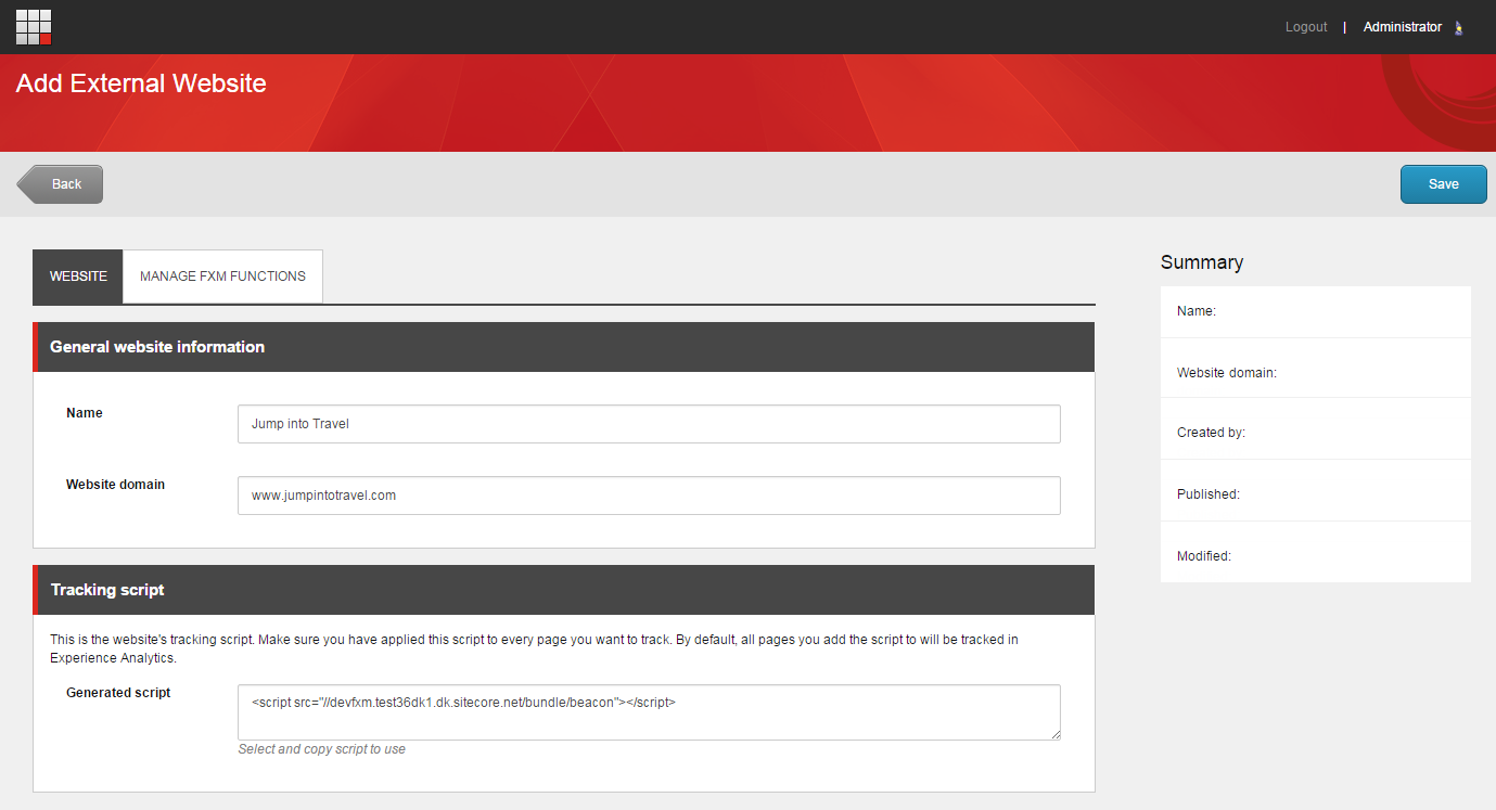 Add an external website in FXM | Sitecore Documentation