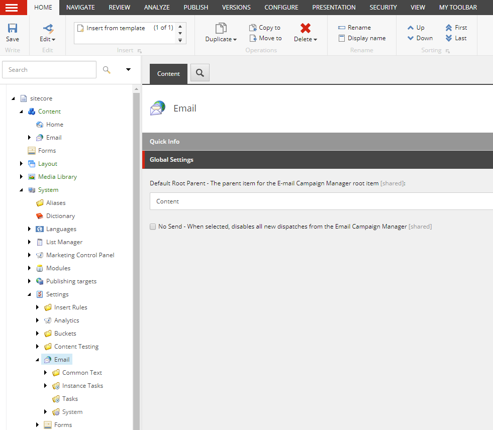 The global EXM settings | Sitecore Documentation