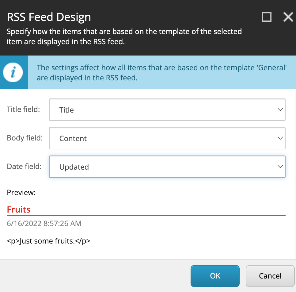 Setting up RSS feeds | Sitecore Documentation