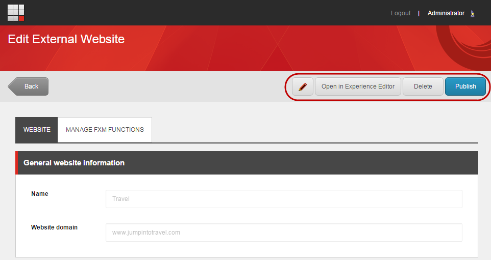 Add an external website in FXM | Sitecore Documentation
