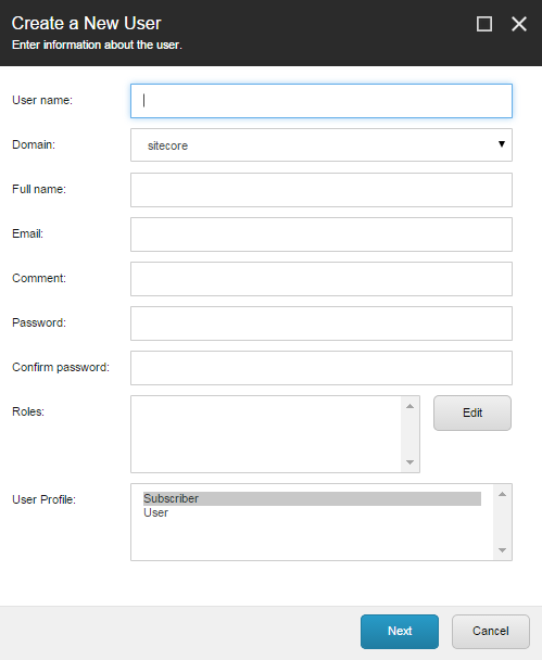 Create a user | Sitecore Documentation