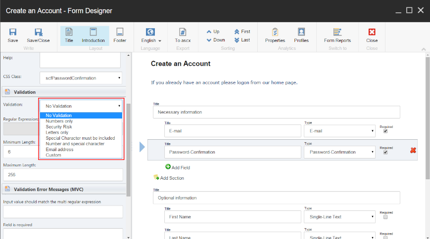 The form-specific validations | Sitecore Documentation